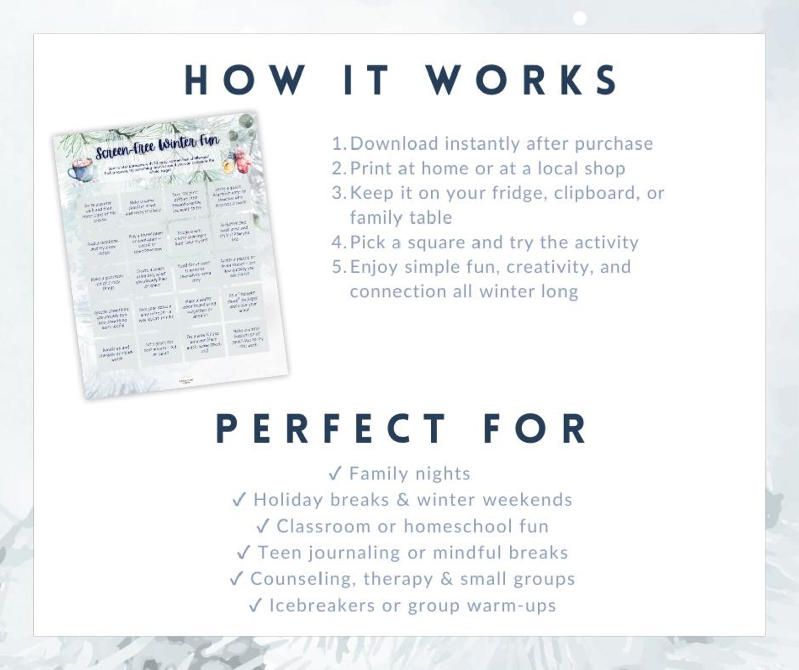 Screen-free Winter Fun Printable • 20 Cozy Activities for Kids, Teens ...