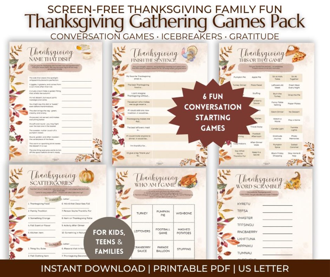 Thanksgiving Gathering Games Pack | Printable Family & Friendsgiving ...