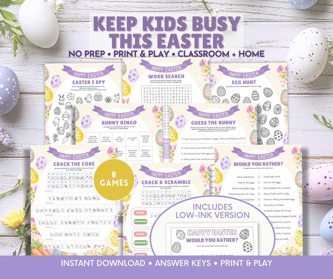 Easter Activities for Kids Printable, No Prep Easter Games Bundle ...