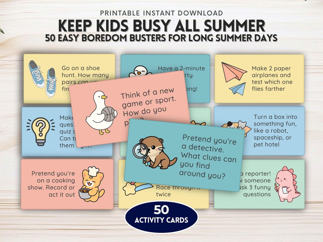Summer Activity Cards for Kids, Boredom Buster Jar Printable, 50 Screen ...