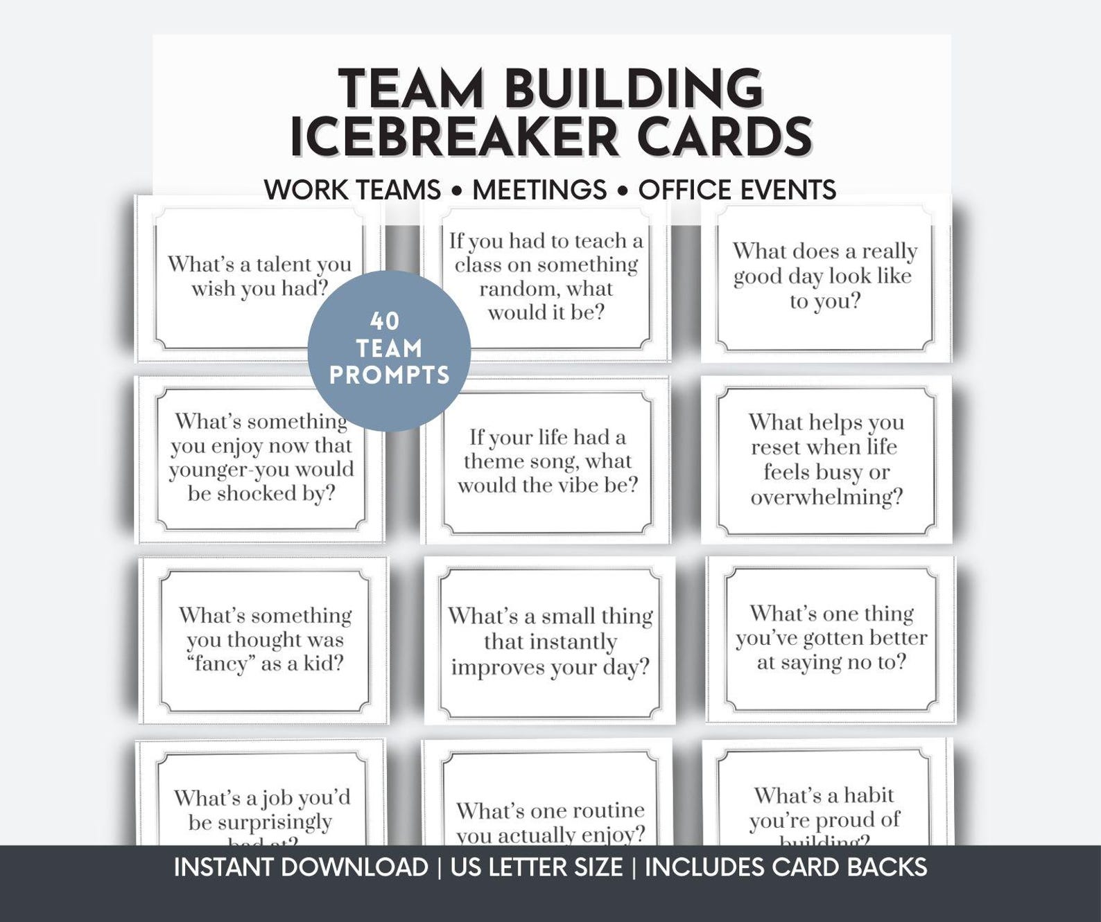 Team Building Icebreaker Cards for Work | Printable Office Icebreakers ...