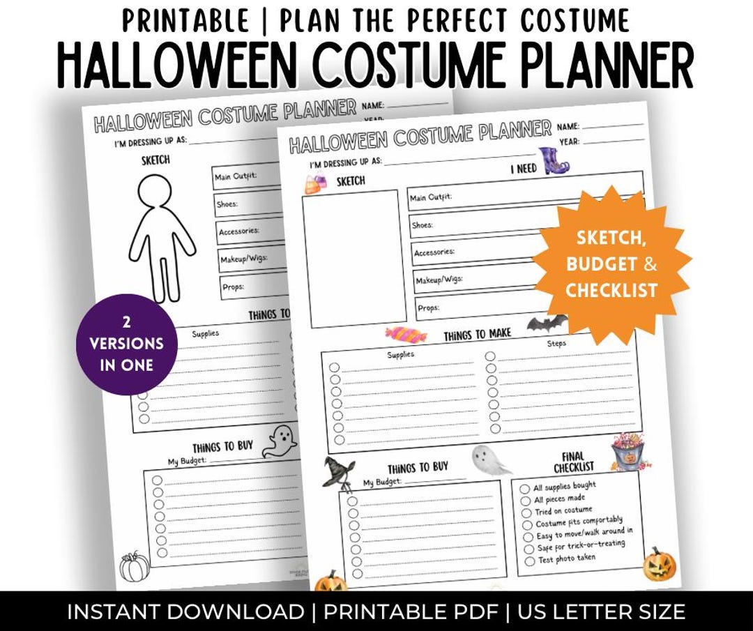 DIY Halloween Costume Planner | Printable Kids Worksheet, Outfit Budget ...