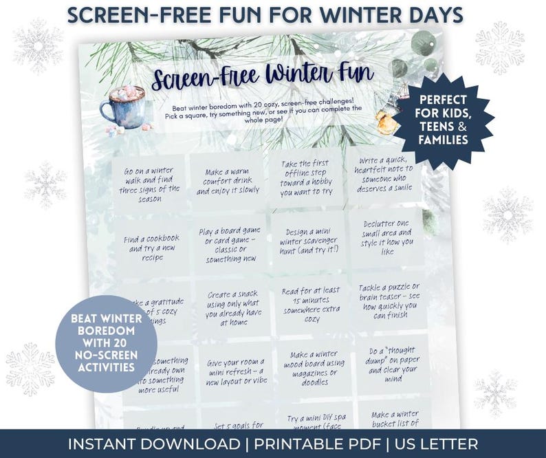 Screen-free Winter Fun Printable • 20 Cozy Activities for Kids, Teens ...