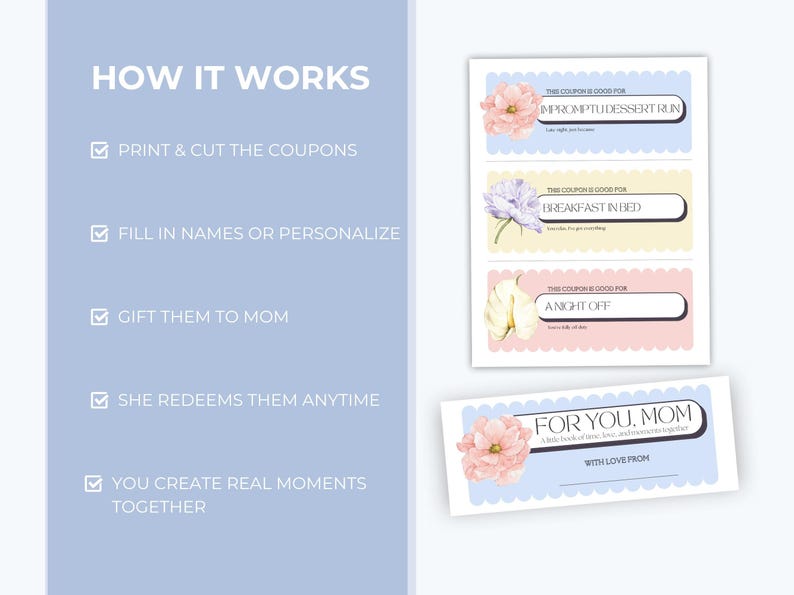 Mother’s Day Coupon Book for Mom Printable | Gift From Kids, Love ...