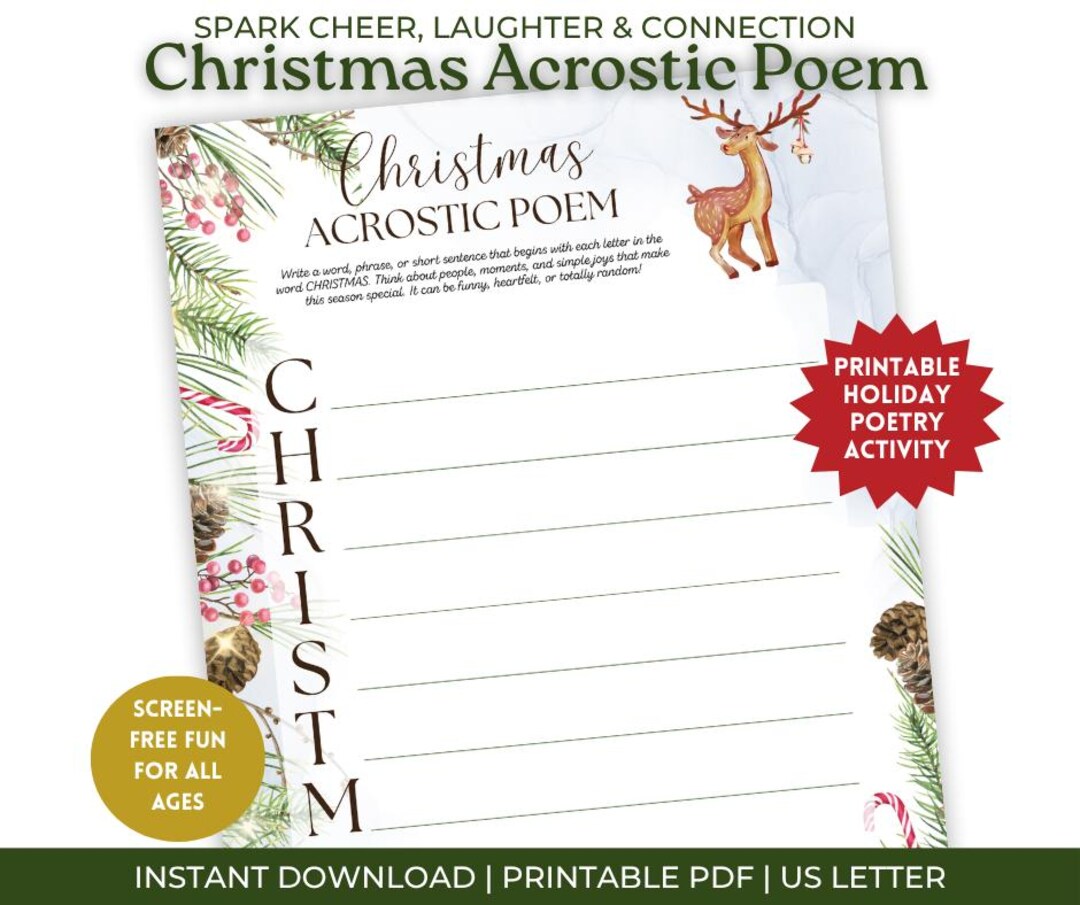 Acrostiche de Noël à imprimer | Activité d'écriture des Fêtes pour les ...