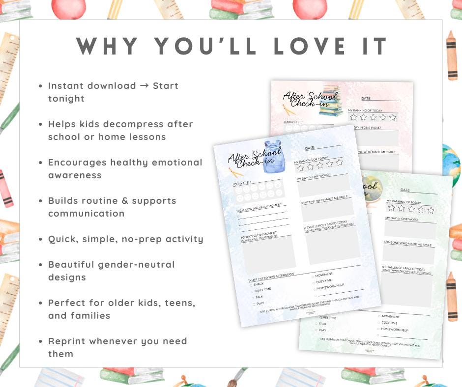 After School Check-in Printable | Daily Reflection Worksheet for Kids ...