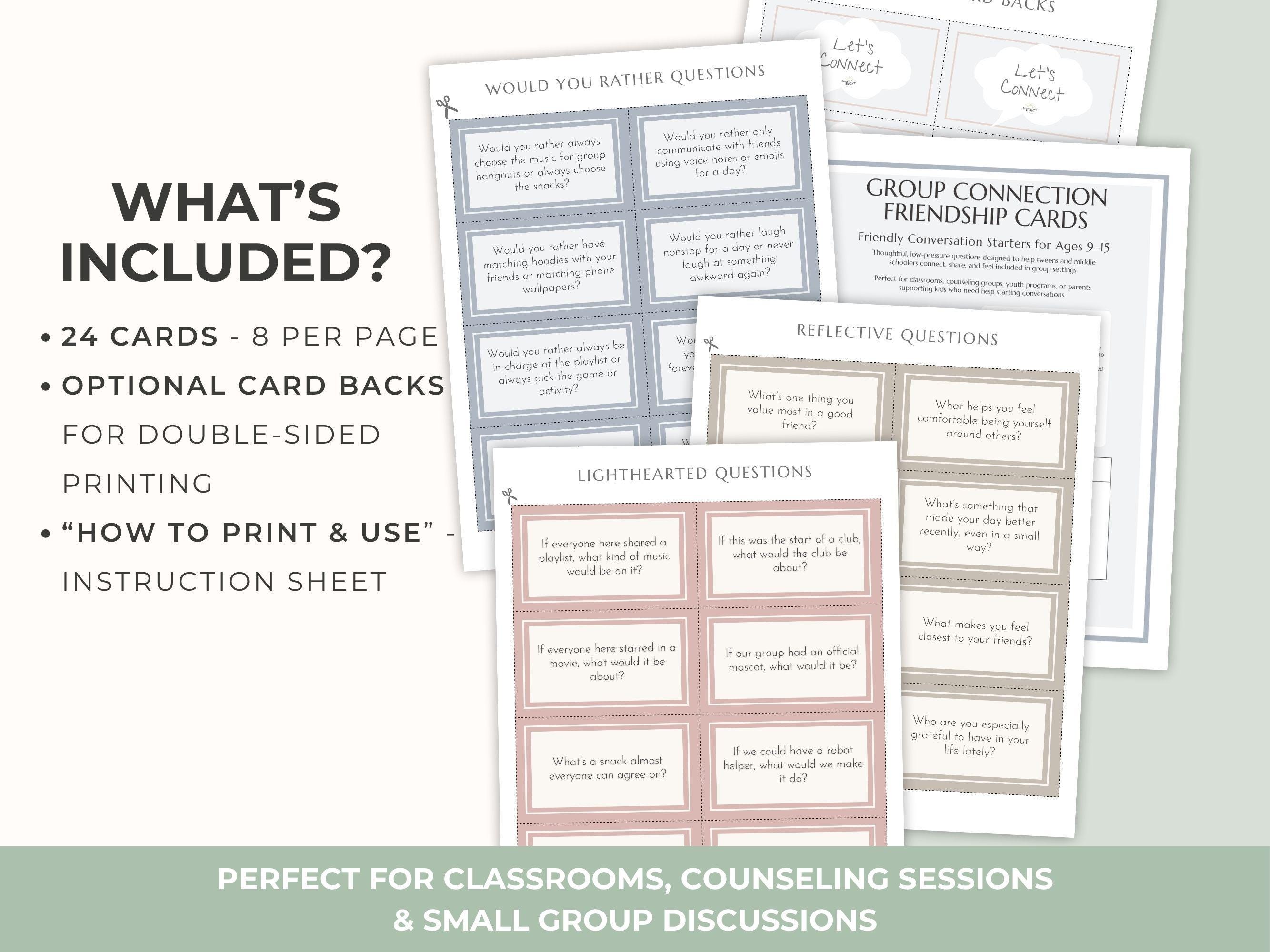 Conversation Cards for Kids & Teens, Classroom Icebreaker Cards, Social ...