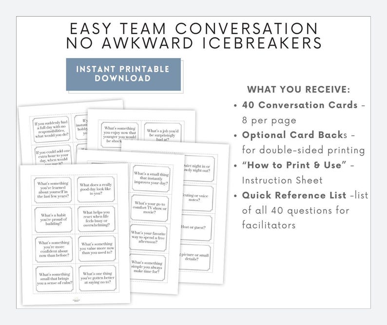 Team Building Icebreaker Cards for Work | Printable Office Icebreakers ...