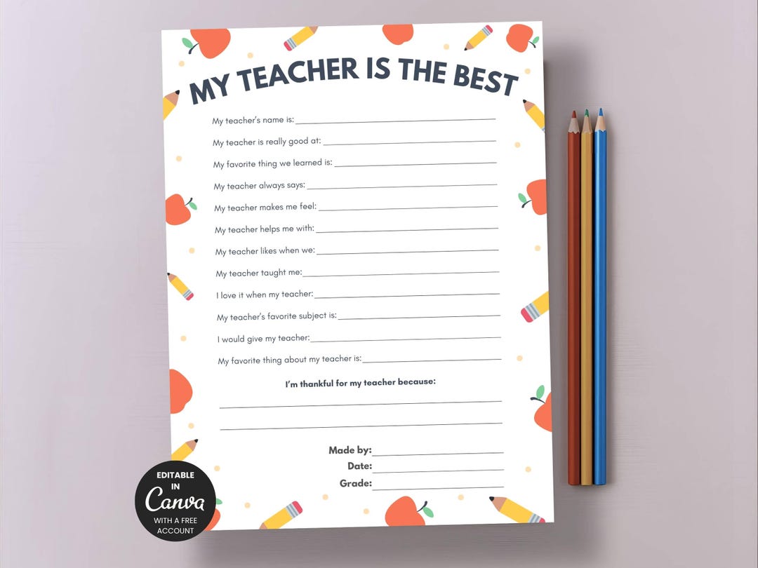 All About My Teacher Printable for Kids, K-2 End of Year Writing ...