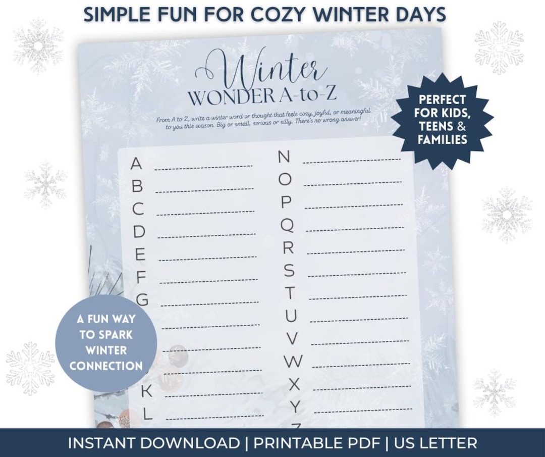 Winter A-to-z Printable | Cozy Winter Activity for Kids, Teens ...