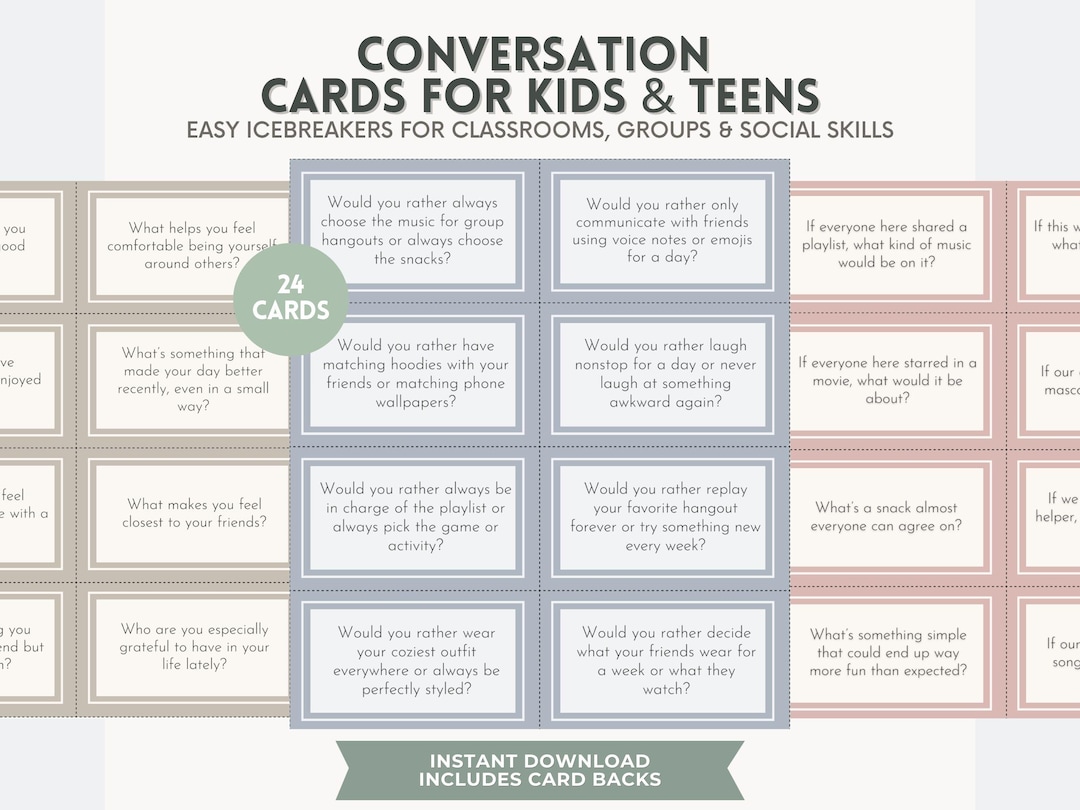 Conversation Cards for Kids & Teens, Classroom Icebreaker Cards, Social ...