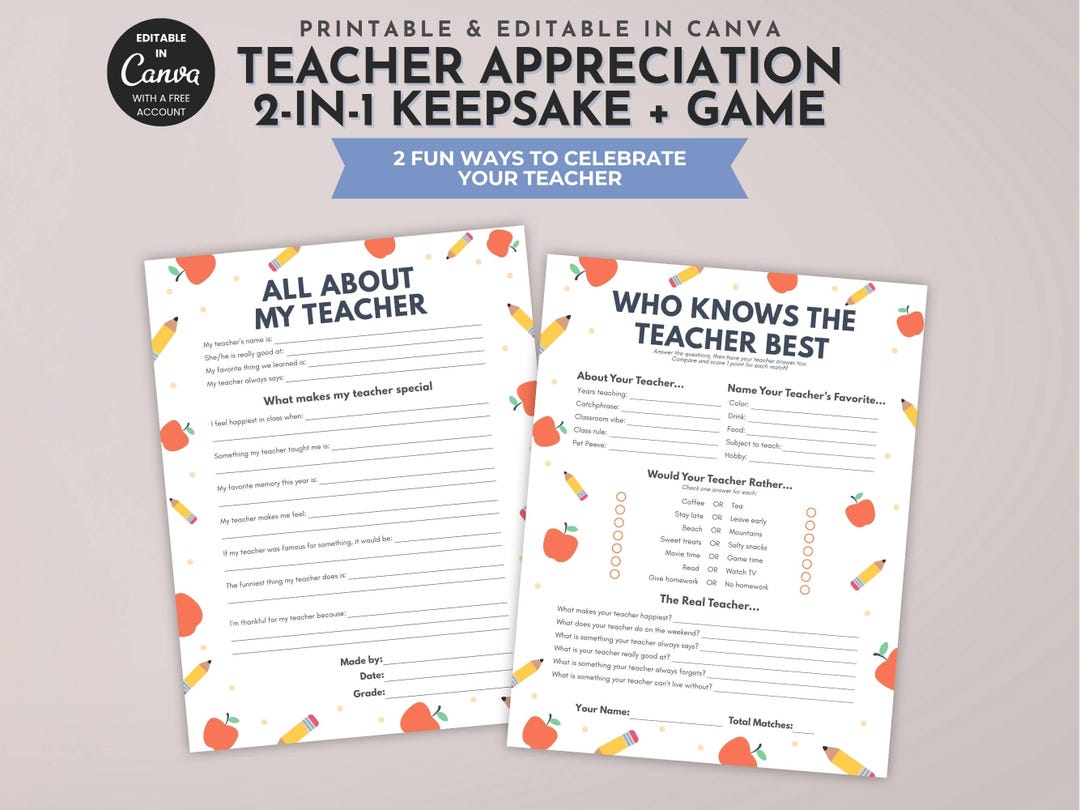 Teacher Appreciation Activities Bundle, Who Knows the Teacher Best Game ...