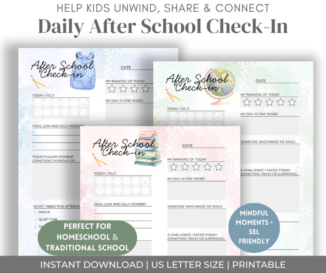After School Check-in Printable | Daily Reflection Worksheet for Kids ...