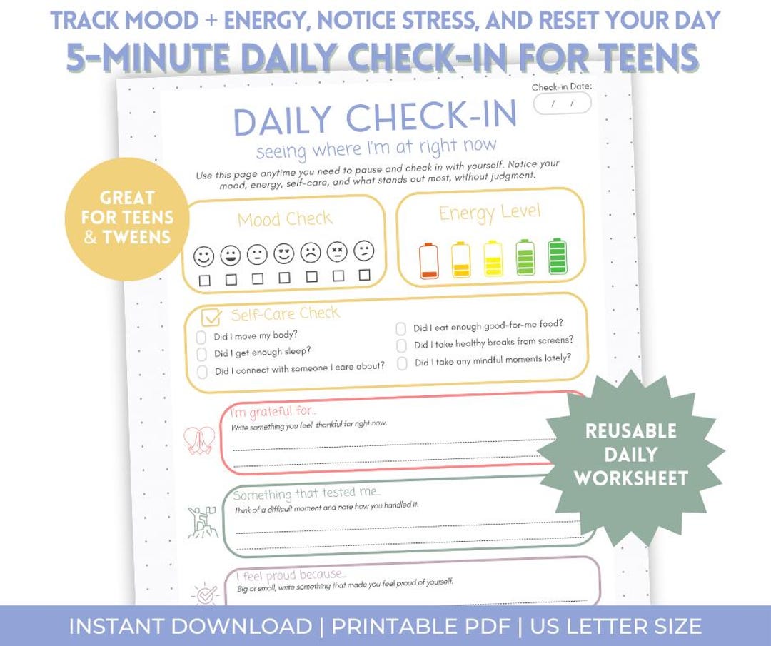 Daily Mental Health Check-in Printable | Mood & Self-care Tracker for ...