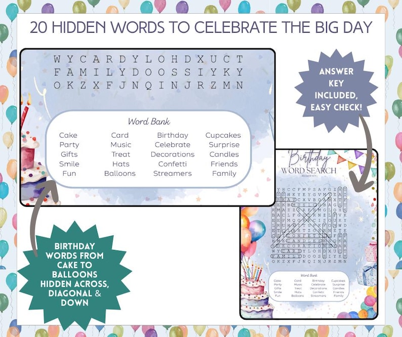 Birthday Word Search Printable | Fun Birthday Party Game for Kids ...