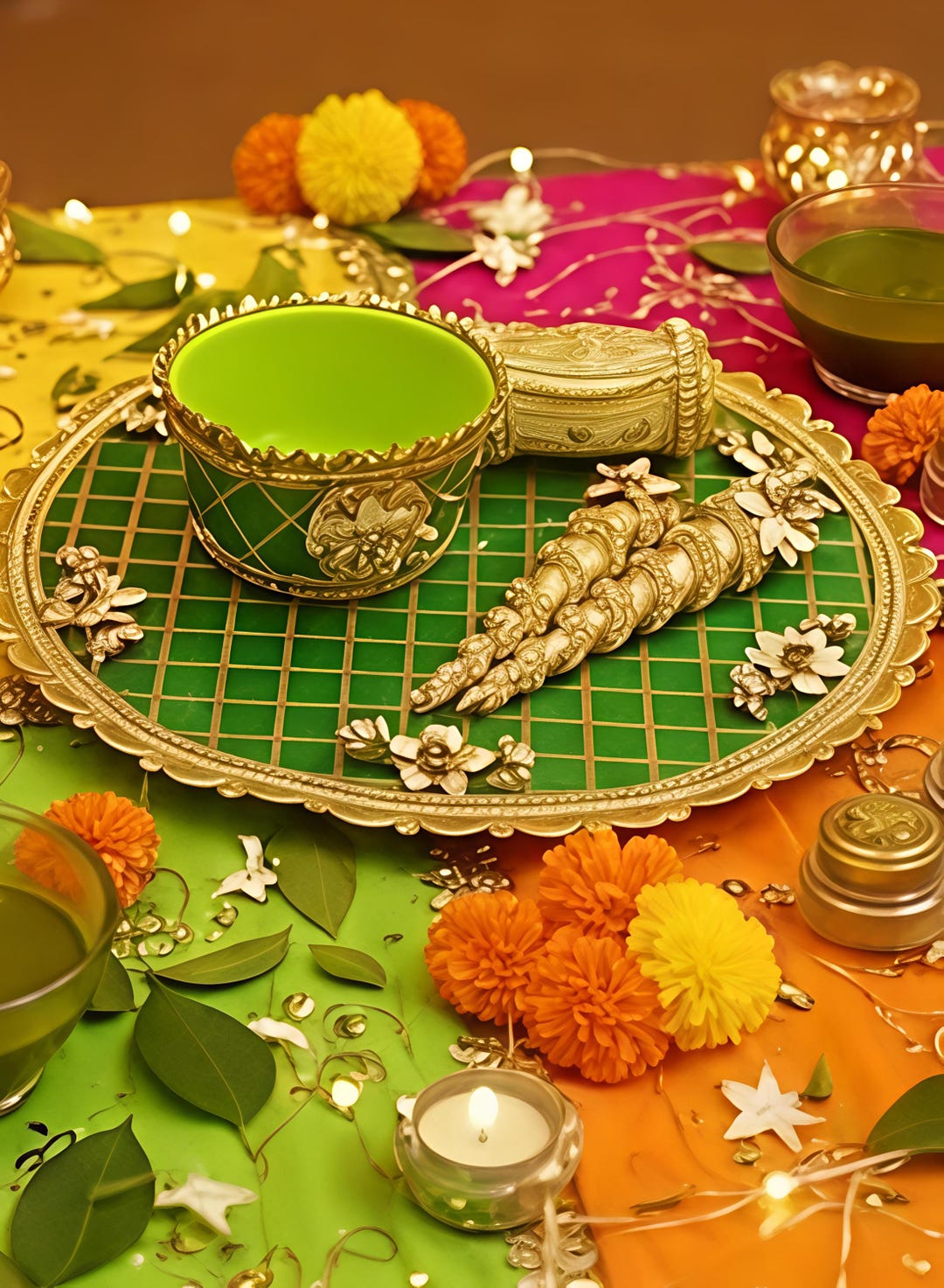 Handmade Mehndi Plate for Ceremony | Round Decorated Wedding Tray ...