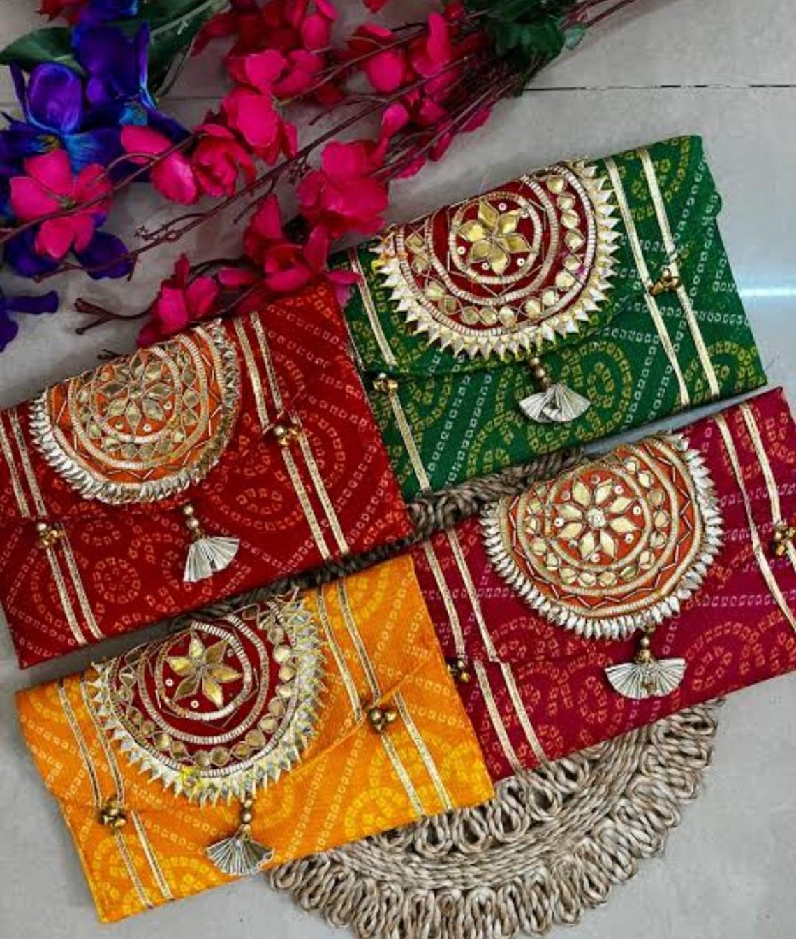 20x Bulk Bandej Gotta Patti Clutches | Haldi, Mehndi Favor, Pooja ...