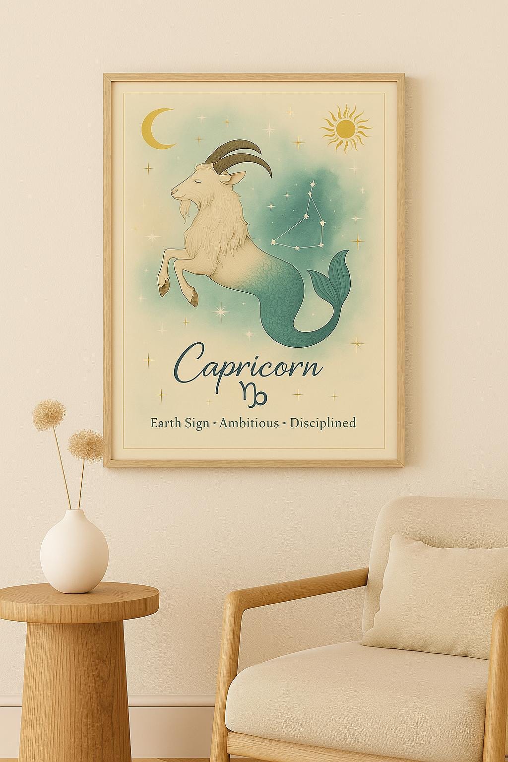 Capricorn Zodiac Wall Art Celestial Capricorn Digital Print Watercolor ...