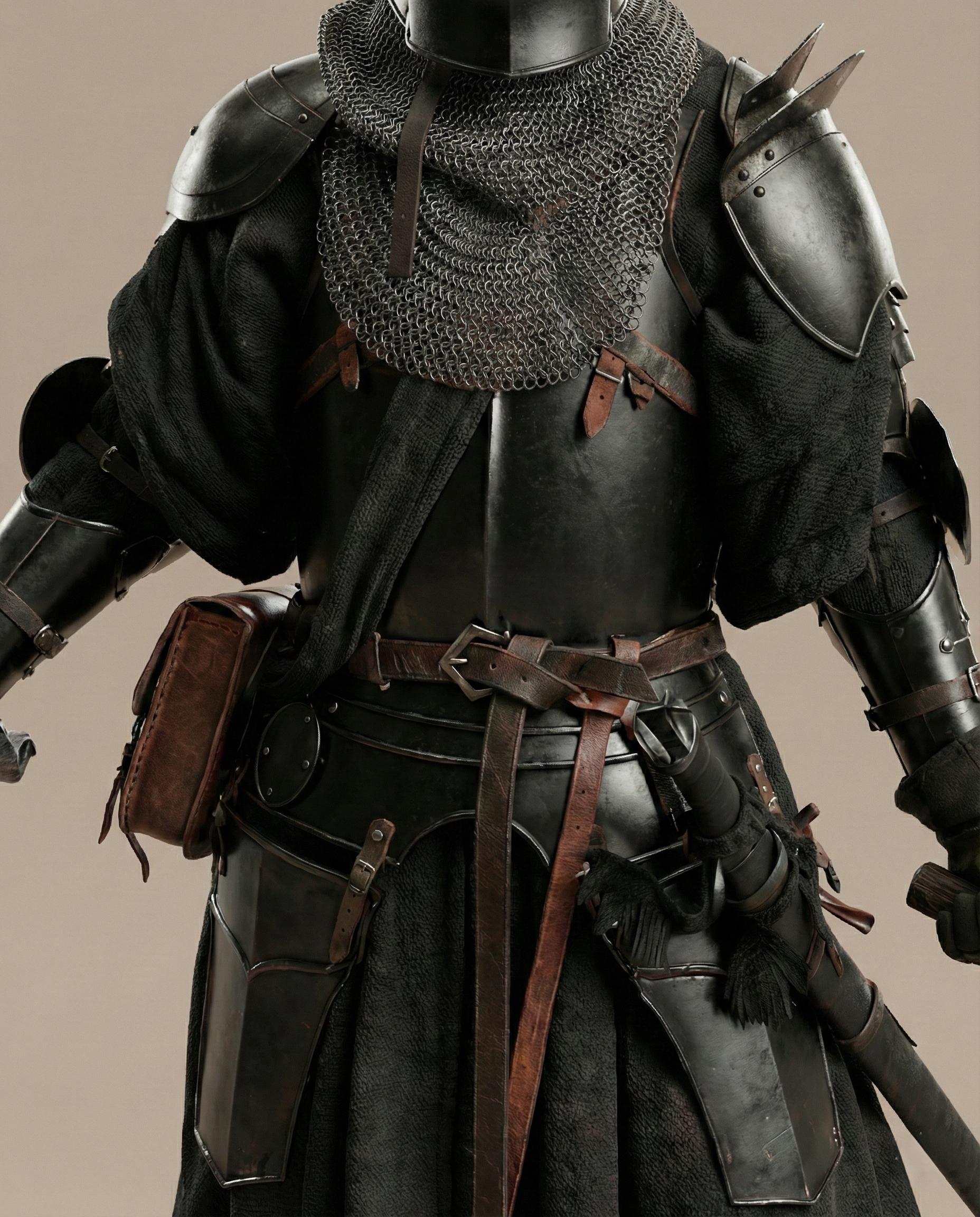 Dark Medieval Knight Full Armor Suit With Black Tunic Chainmail, Helmet ...