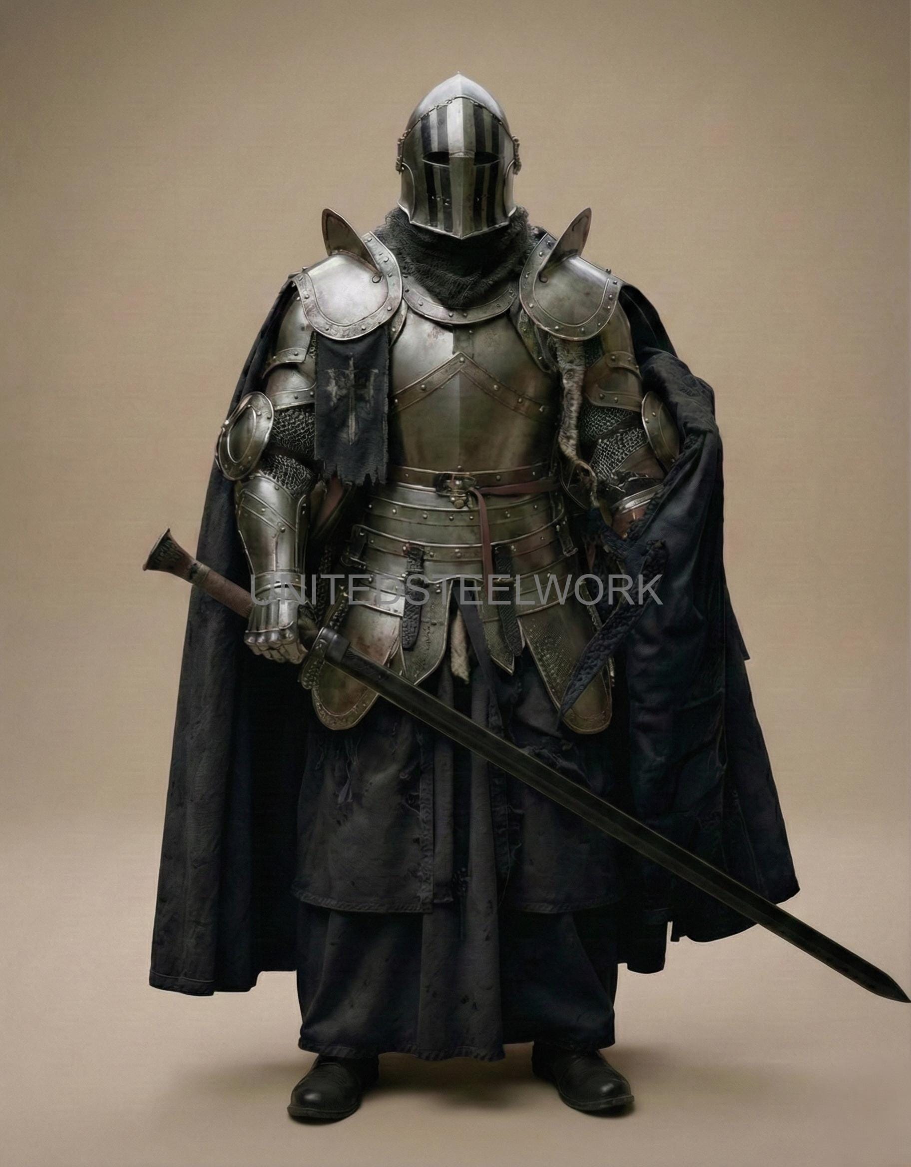 Medieval Barbuta Full Plate Knight Armor Costume | Handmade Strips ...