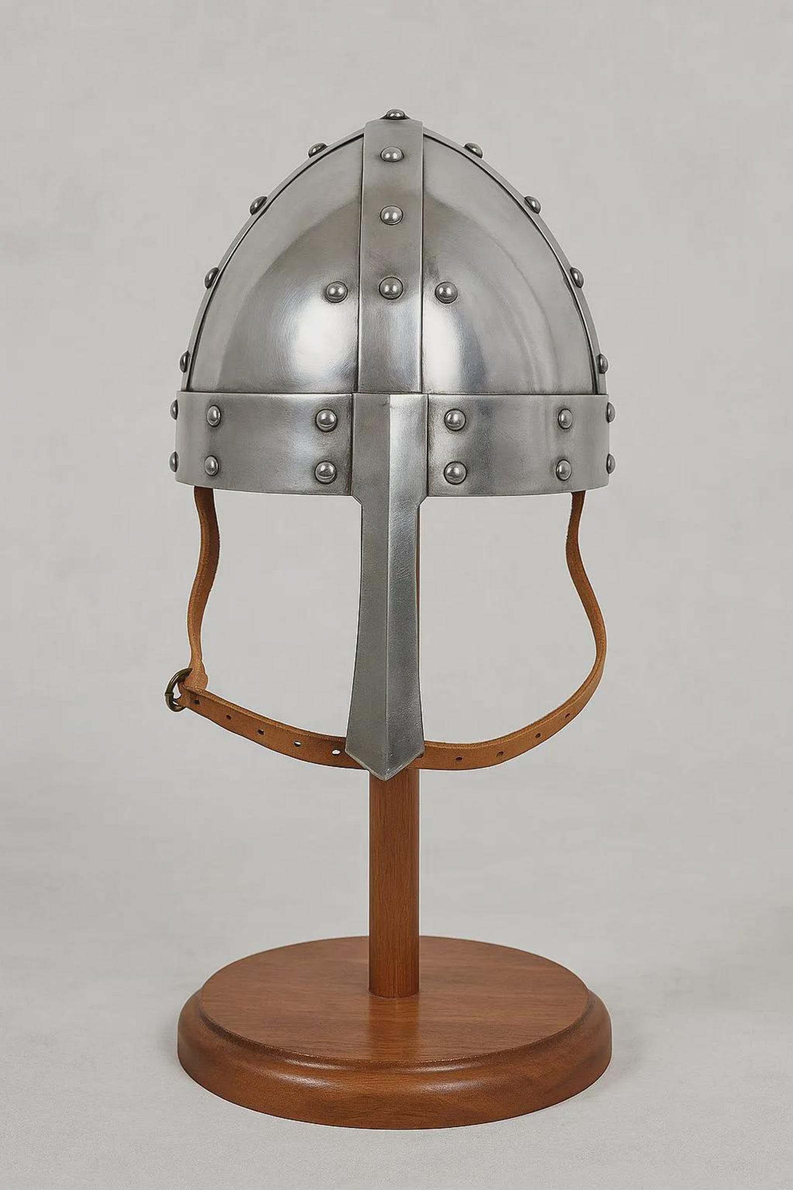 Medieval Steel Norman Nasal Viking Helmet on Wooden Stand | Viking ...