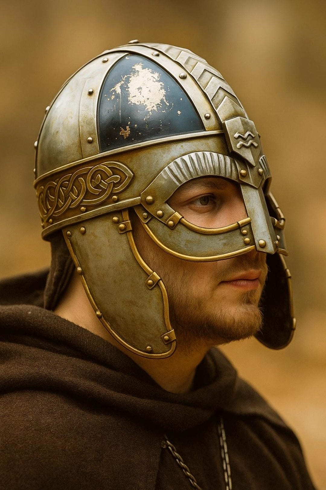 Viking Helmet With Face Guard – Norse Warrior Brass Finish Battle ...