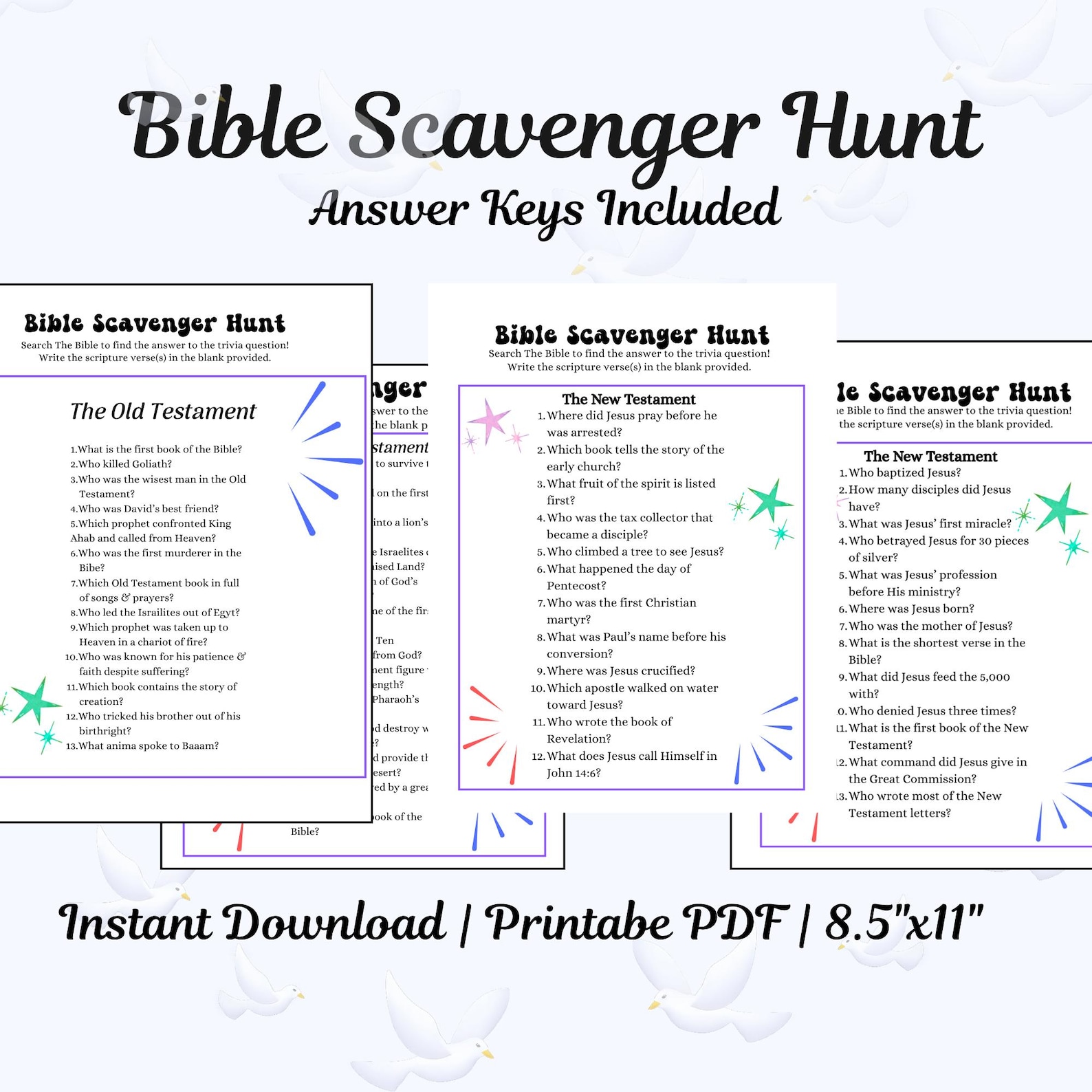 Bible Trivia Scavenger Hunt | Printable Bible Trivia Game | Sunday ...