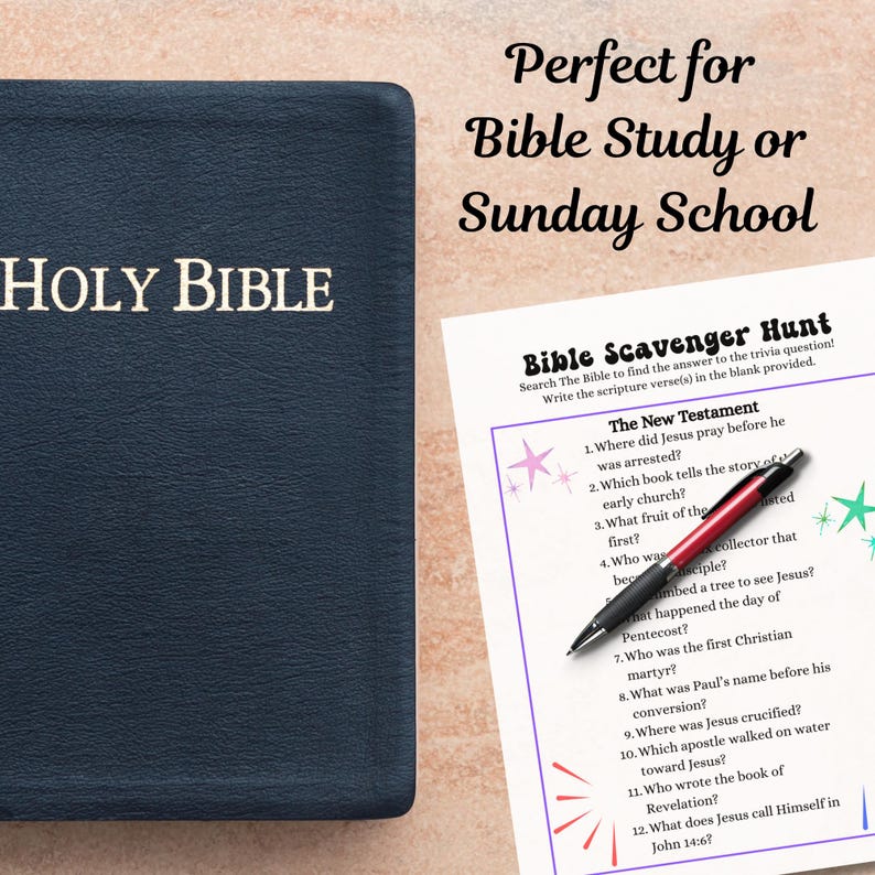 Bible Scavenger Hunt for Kids,books of the Bible Trivia Game, Sunday ...