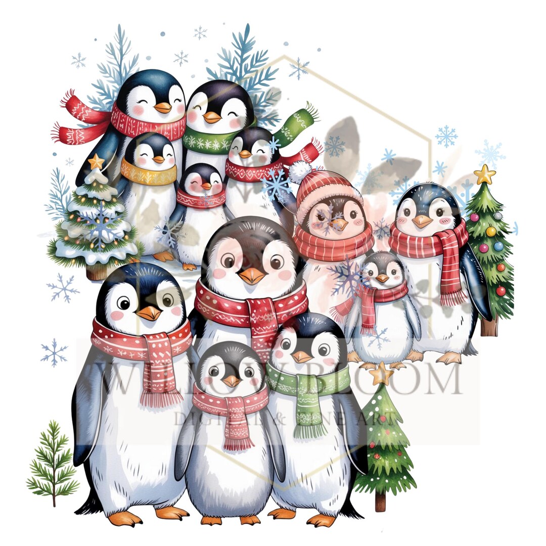 Christmas Penguin Family PNG Clipart | Holiday Animal Bundle | Digital ...