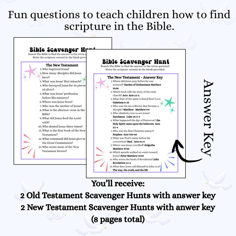 Bible Scavenger Hunt for Kids,books of the Bible Trivia Game, Sunday ...