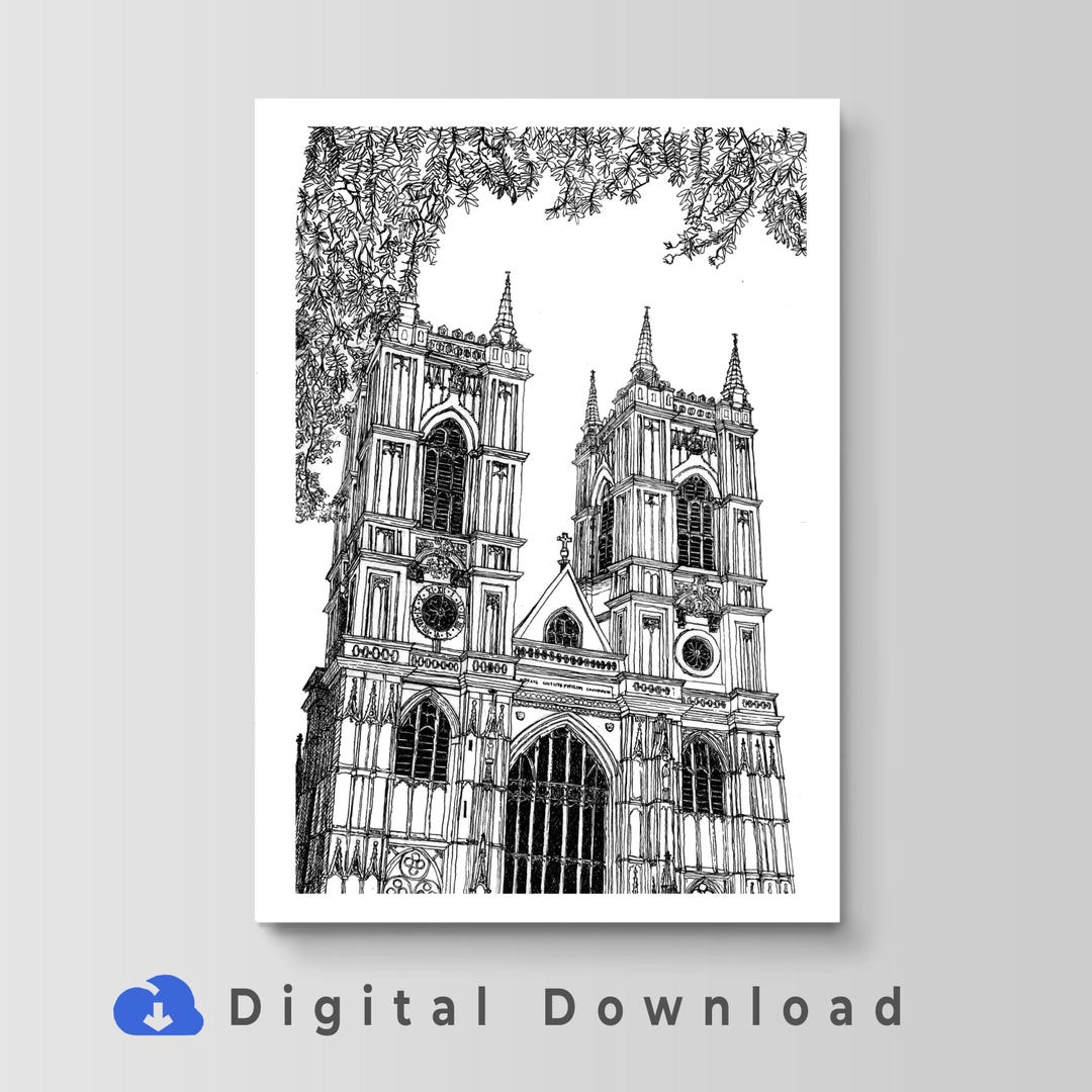 Westminster Abbey Print, Anglican St. Peter Church Sketch, England ...