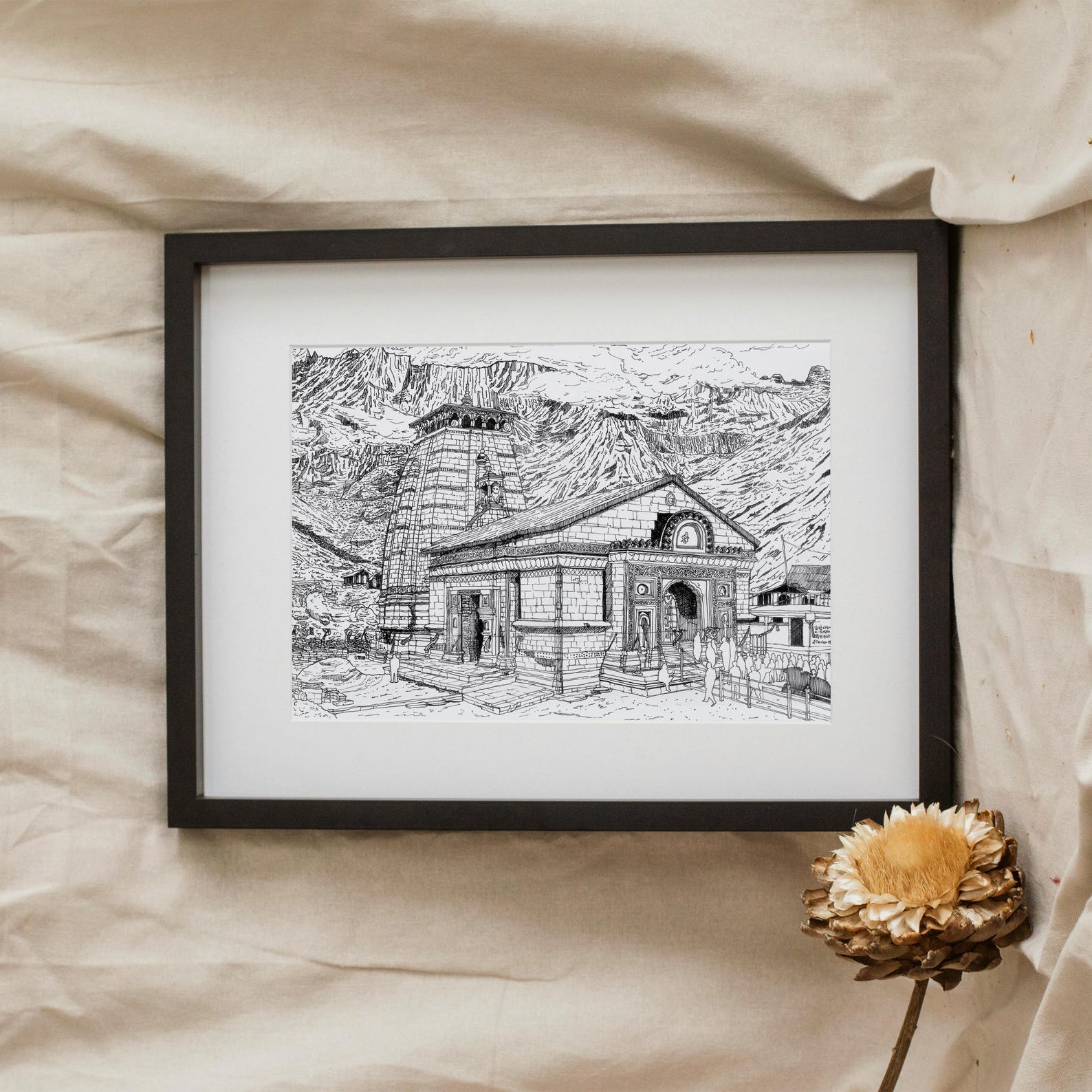 Kedarnath Temple Sketch Print, Himalayan Wall Decor, Hand Drawn Indian ...