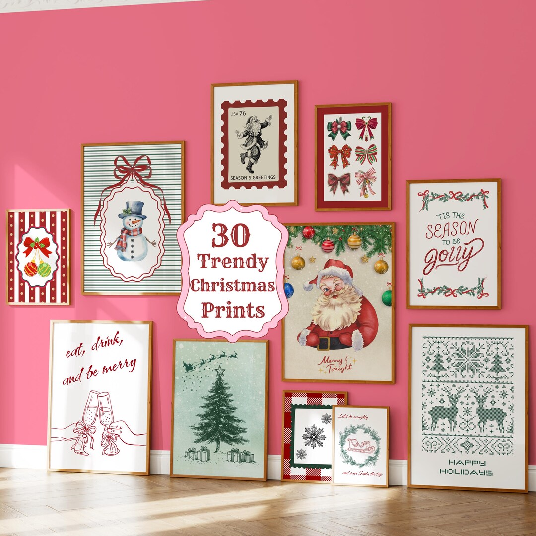 30 Christmas Gallery Wall Art Bundle, Vintage Winter Holiday Decor ...
