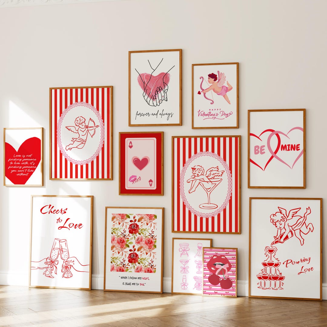 Valentines Day Wall Art Prints Set of 12 Galentines Love Quotes Posters ...