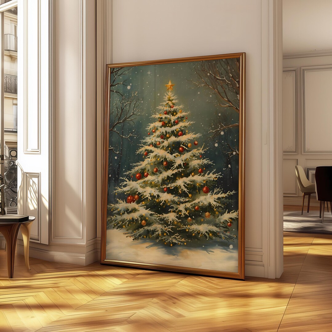 Neutral Vintage Christmas Tree Print: Festive Holiday Winter Wall Art ...