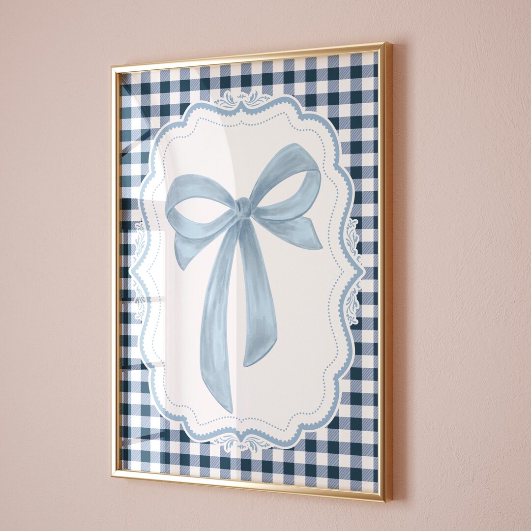 Watercolor Light Blue Bow Preppy Coquette Ribbon Wall Art: Teen Girl ...