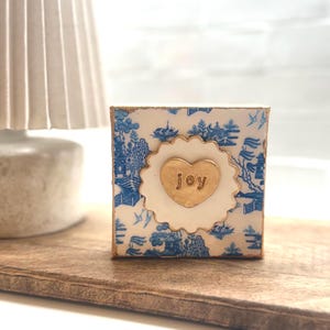 Handcrafted “joy” Blue & Gold Mini Canvas - Etsy