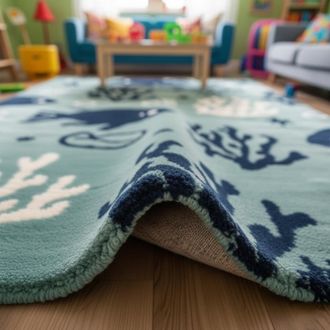 Ocean Fish Kids Rug | Blue Sea Life Hand Tufted NZ Wool Carpet ...