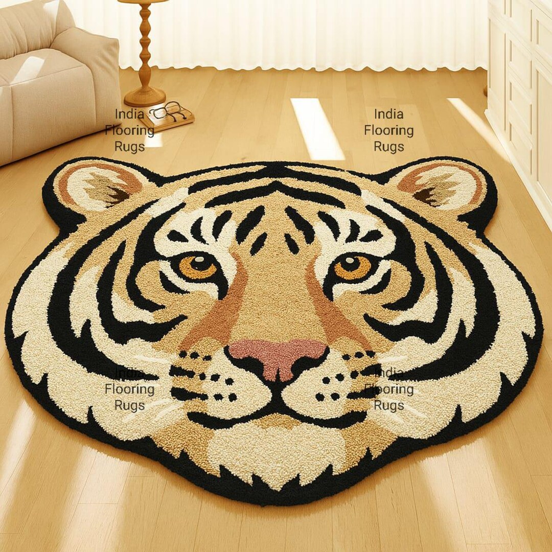 Tiger Face Shape Hand Tufted Wool Animal Rug, Modern Wildlife Carpet ...