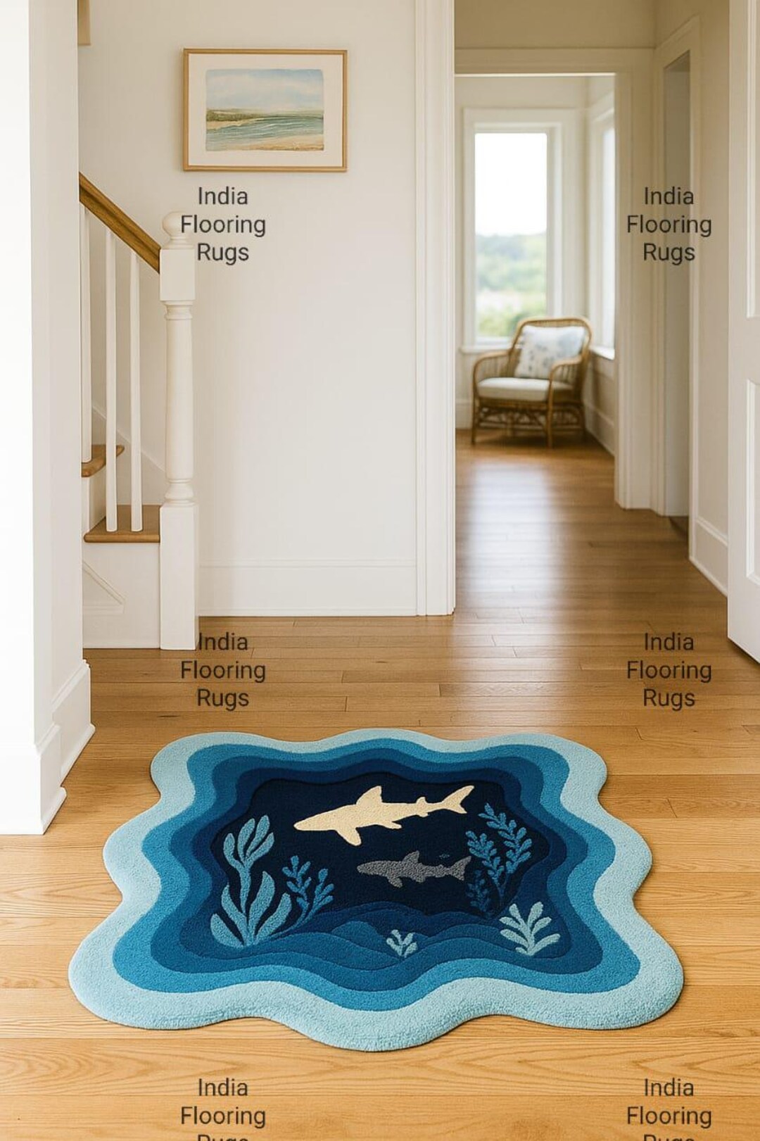 Handmade Tufted Shark Rug: Ocean Theme Irregular Shaped Wool Area Rug ...
