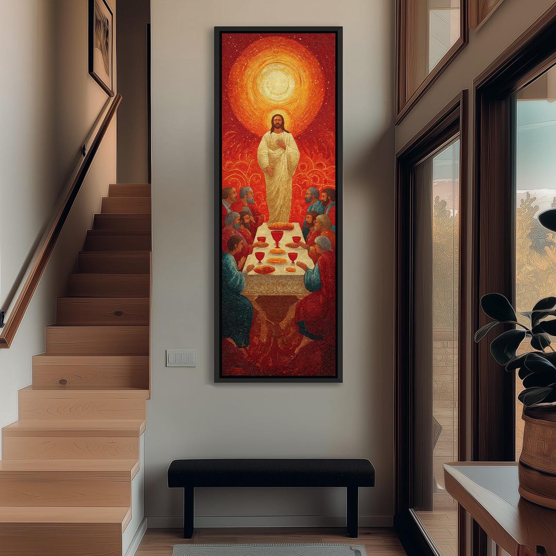 Mosaic Last Supper Wall Art, Vertical Religious Canvas, Tall Narrow ...