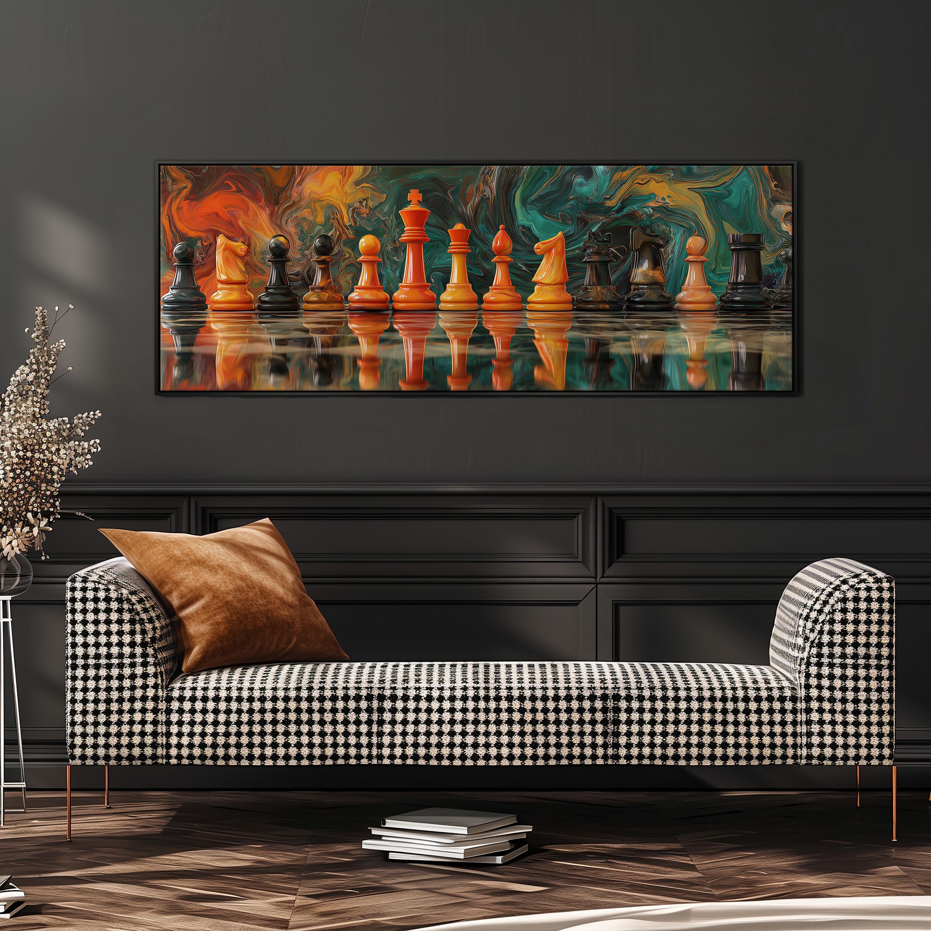 Abstract Chess Set Wall Art, Colorful Abstract Print, Wide Panoramic ...