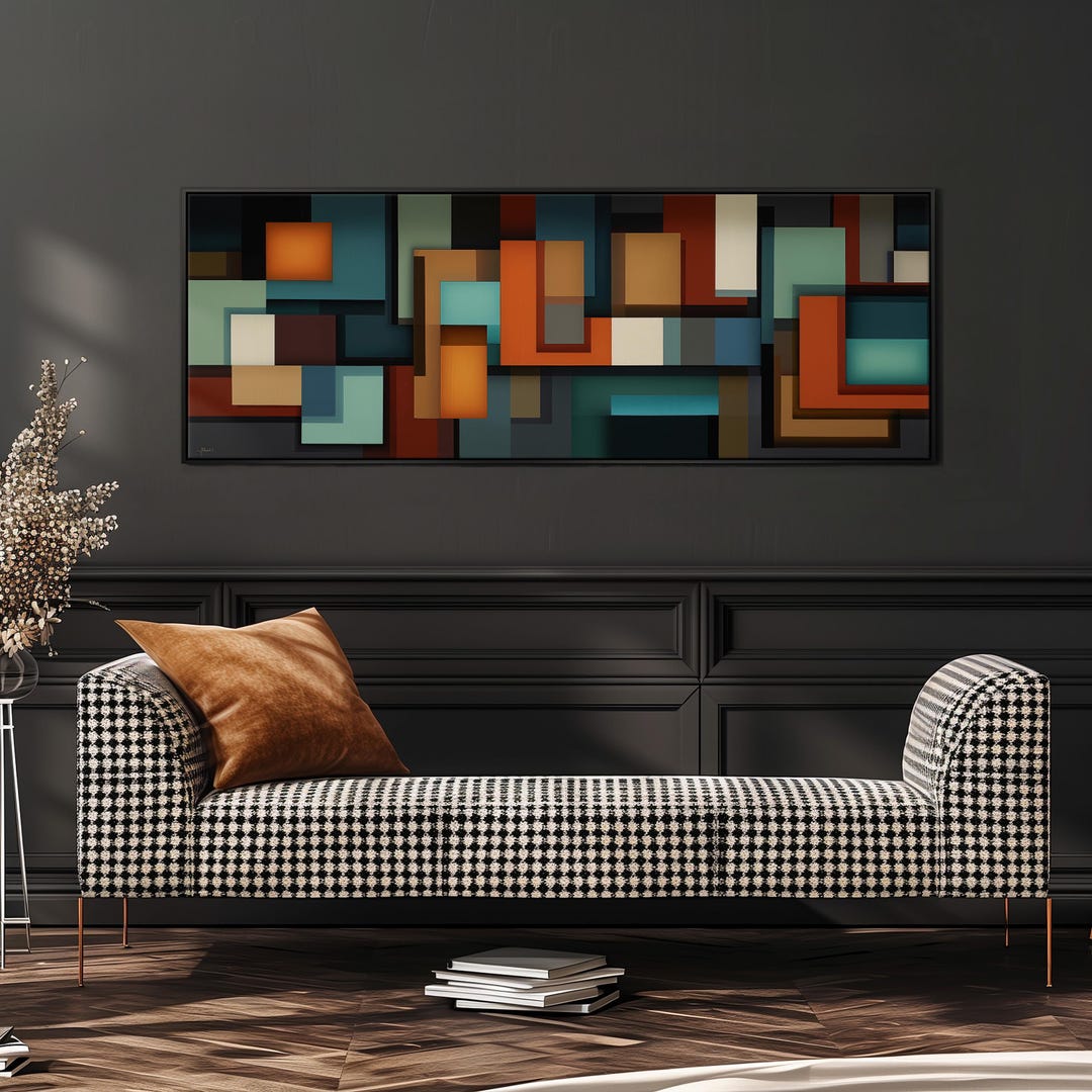 Long Narrow Mid Century Art, Wide Panoramic Canvas, Large Oversized ...
