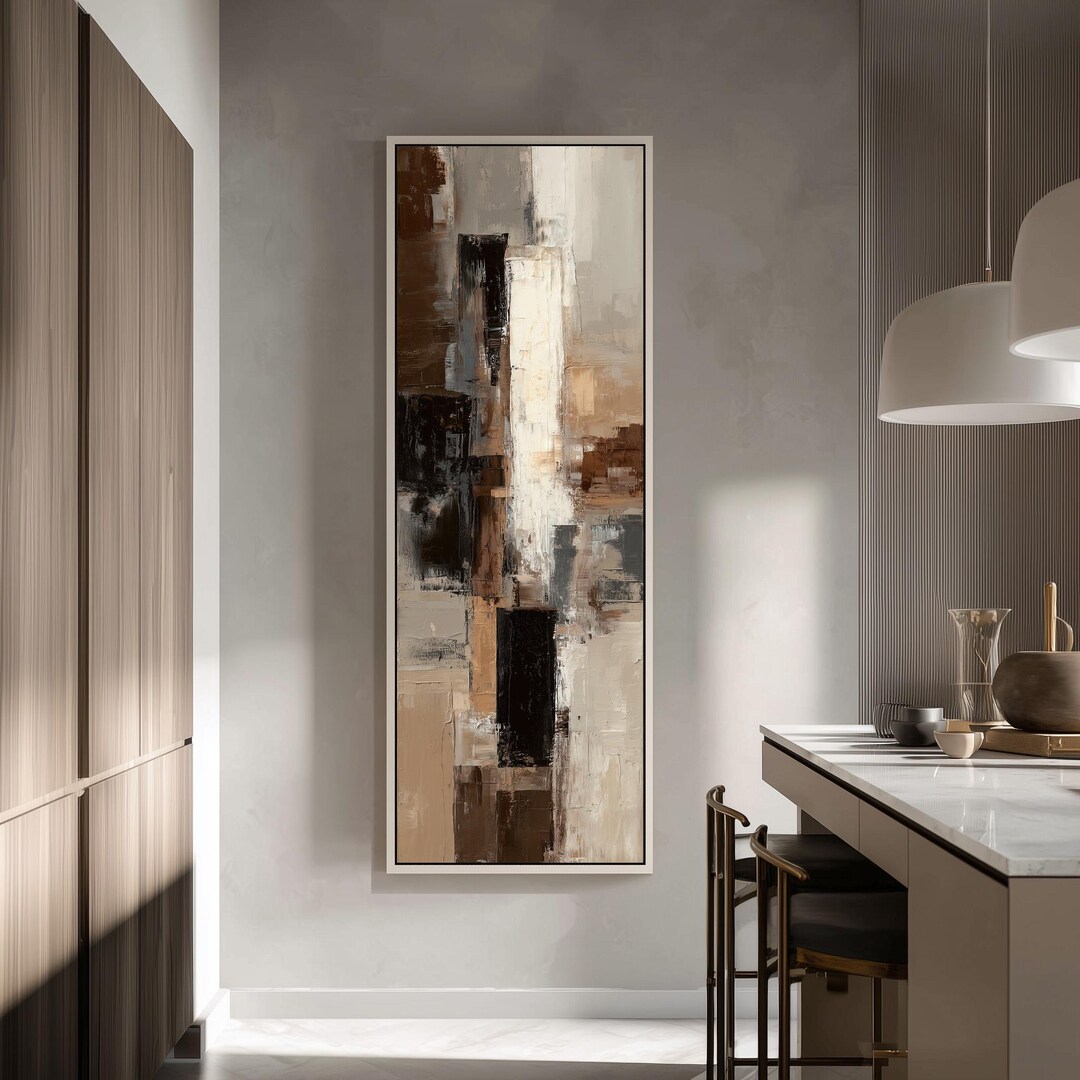 Tall Vertical Abstract Painting, Long Narrow Earth Tone Canvas, Skinny ...