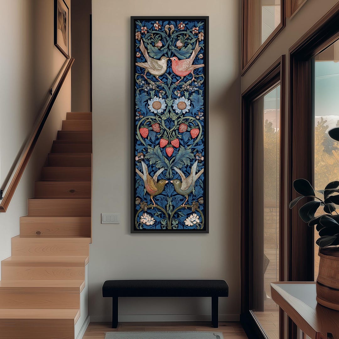 Long Vertical William Morris Art, Tall Narrow Bird Pattern Canvas ...