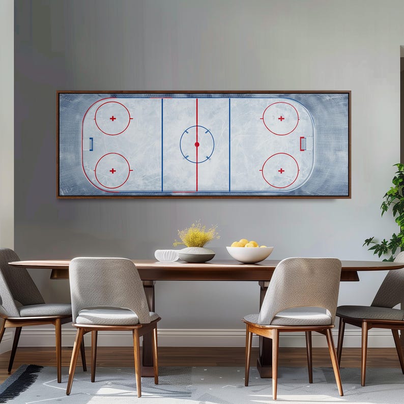 Ice Hockey Rink Art, Wide Panoramic Canvas, Long Horizontal Framed ...