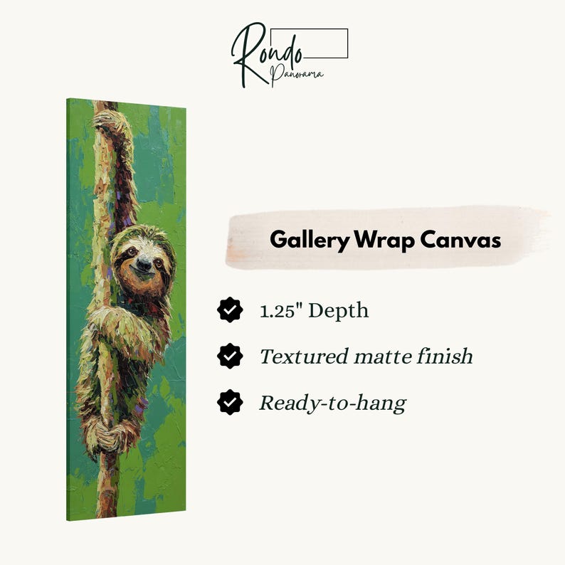 Tall Sloth Canvas Art, Long Vertical Skinny Animal Painting, Narrow ...