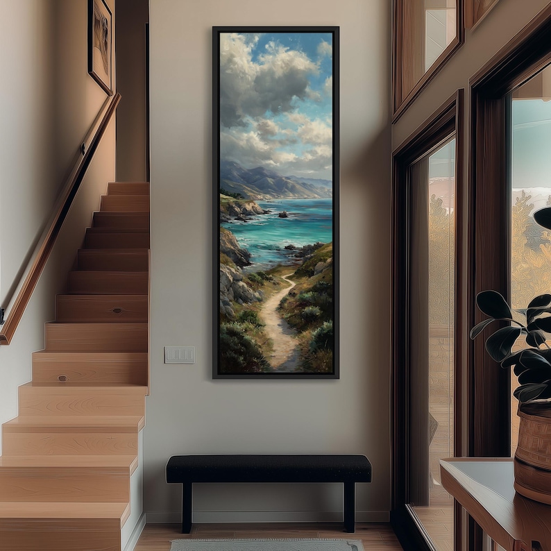 Paisaje marino alto y delgado enmarcado, arte de sendero vertical a lo ...