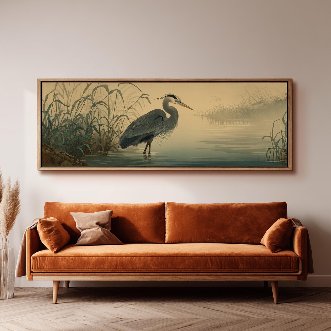 Great Blue Heron Print, Long Narrow Wall Art, Wide Panoramic Canvas ...