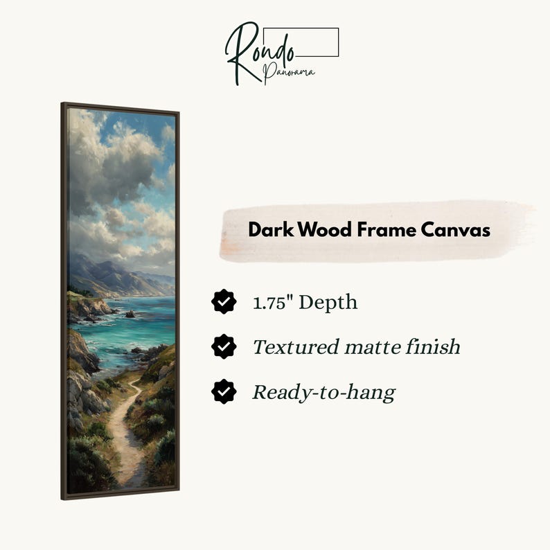 Framed Tall Skinny Seascape, Long Vertical Cliff Path Art, Narrow Ocean ...